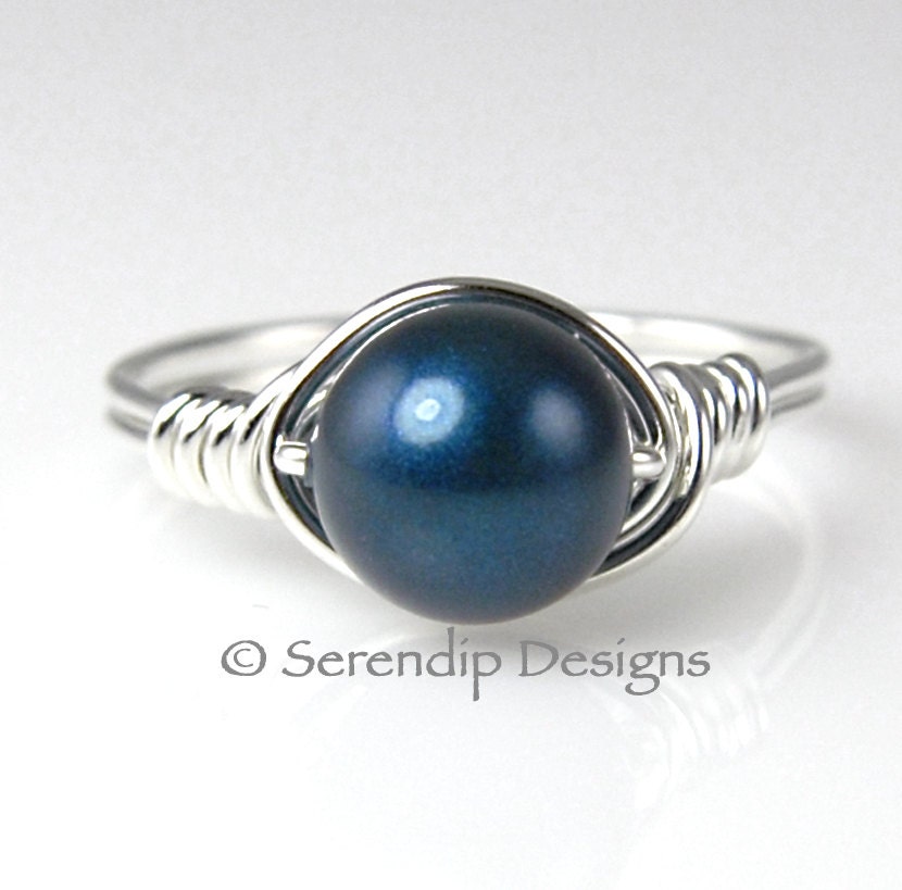 Sterling Silver Metallic Blue Pearl Ring Argentium Silver | Etsy