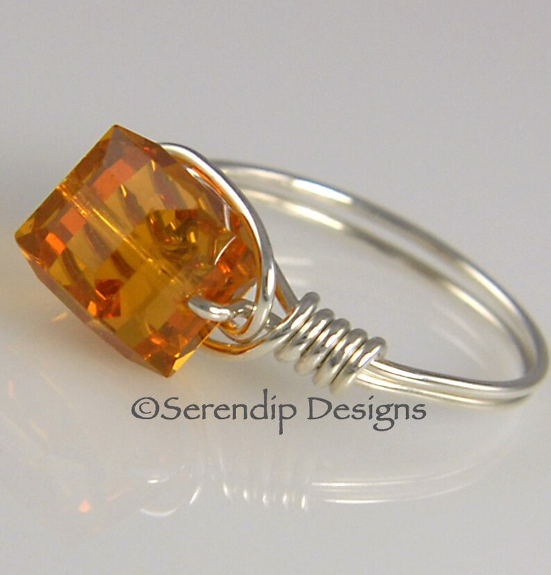 Wire Wrapped Silver Ring Swarovski Crystal Cube Ring Topaz - Etsy