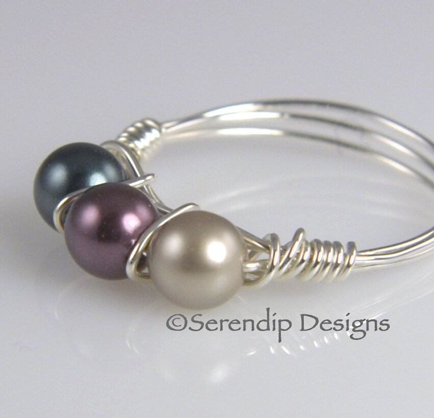 Silver Wrapped Wire Pearl Ring Three Swarovski Pearls - Etsy