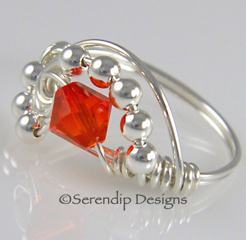 Wire Wrapped Ring Argentium Sterling Silver Swarovski Fire | Etsy