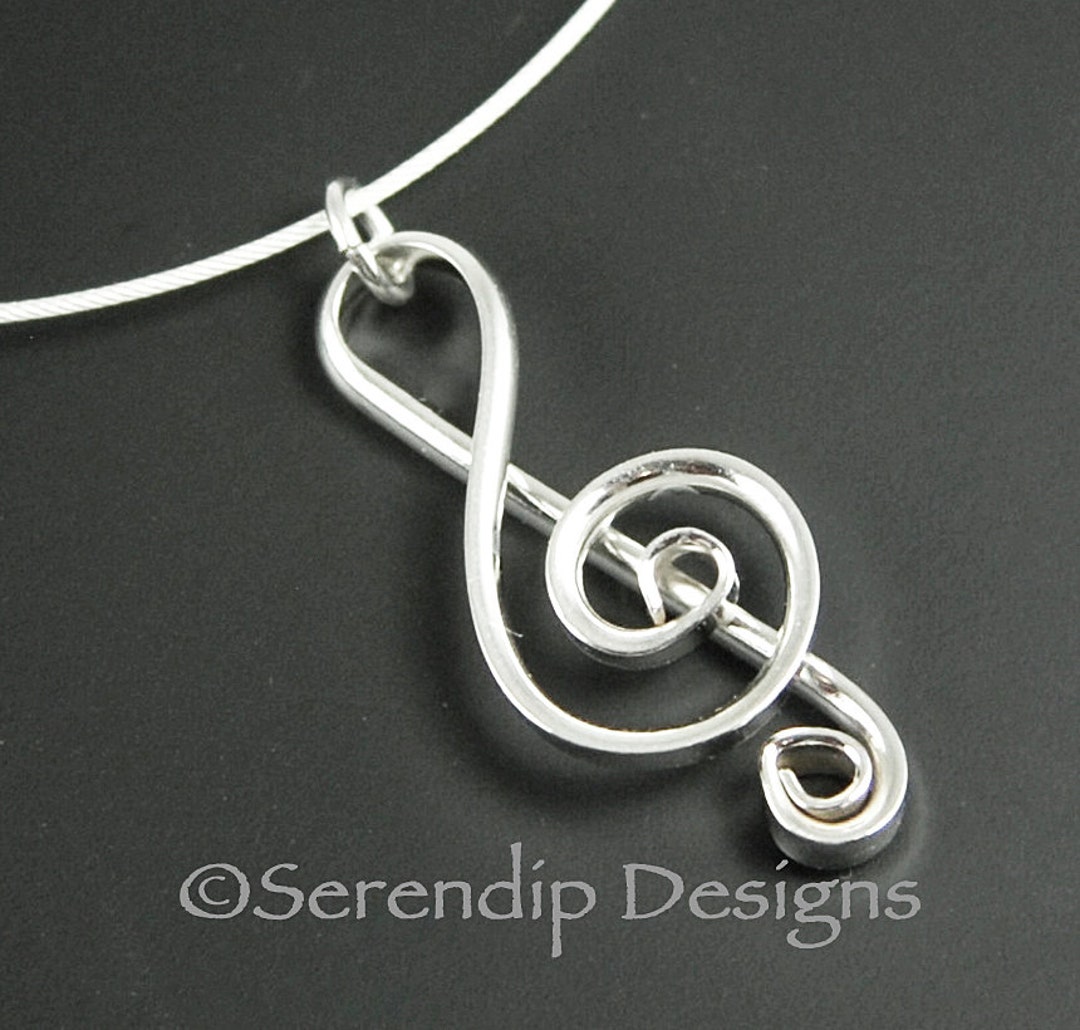 Argentium Sterling Silver Treble Clef Pendant, Sterling Silver Music ...