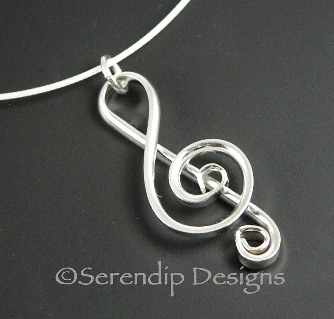 Argentium Sterling Silver Treble Clef Pendant, Sterling Silver Music ...