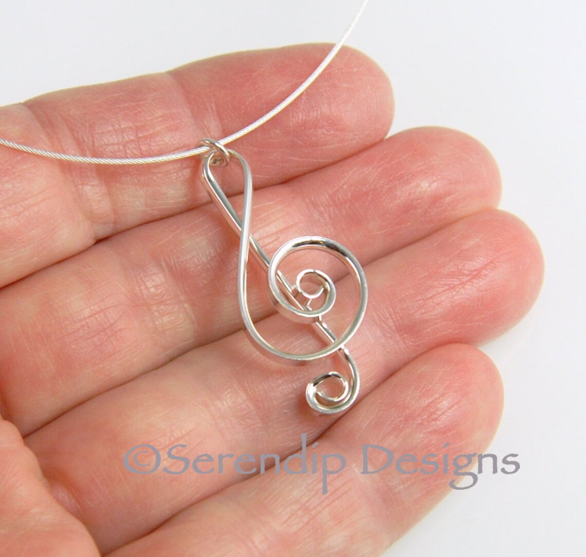 Argentium Silver Treble Clef Pendant, Larger Silver Music Necklace ...