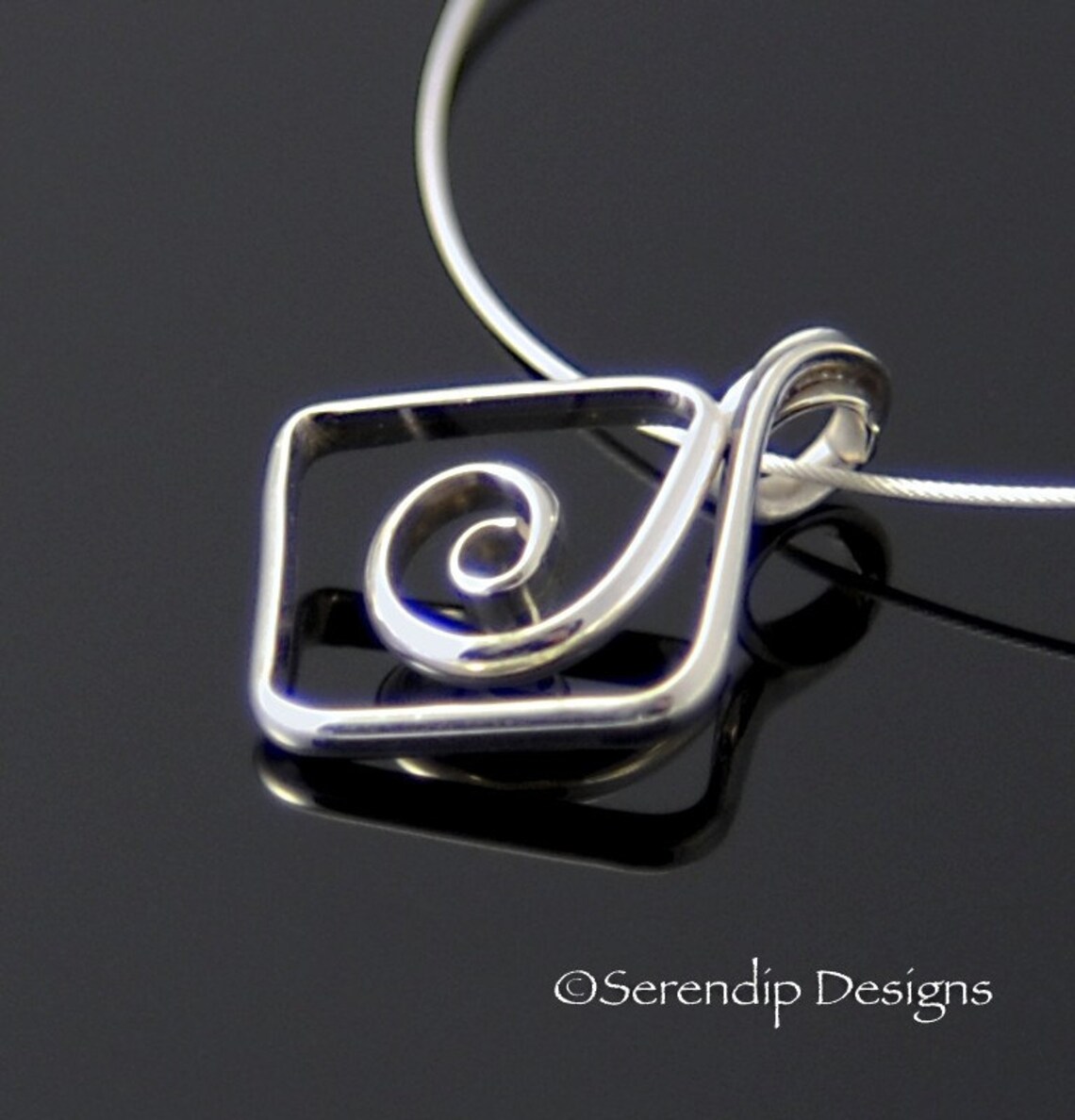 Square Spiral Silver Pendant Shiny Argentium Sterling Silver | Etsy