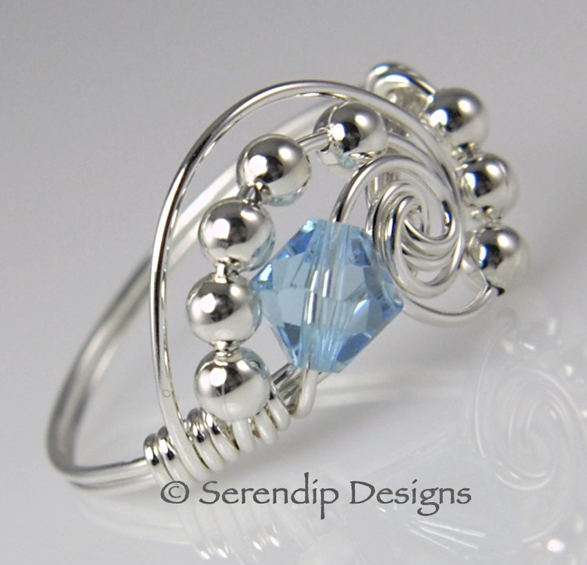 March Birthstone Ring Sterling Silver Aquamarine Swarovski - Etsy