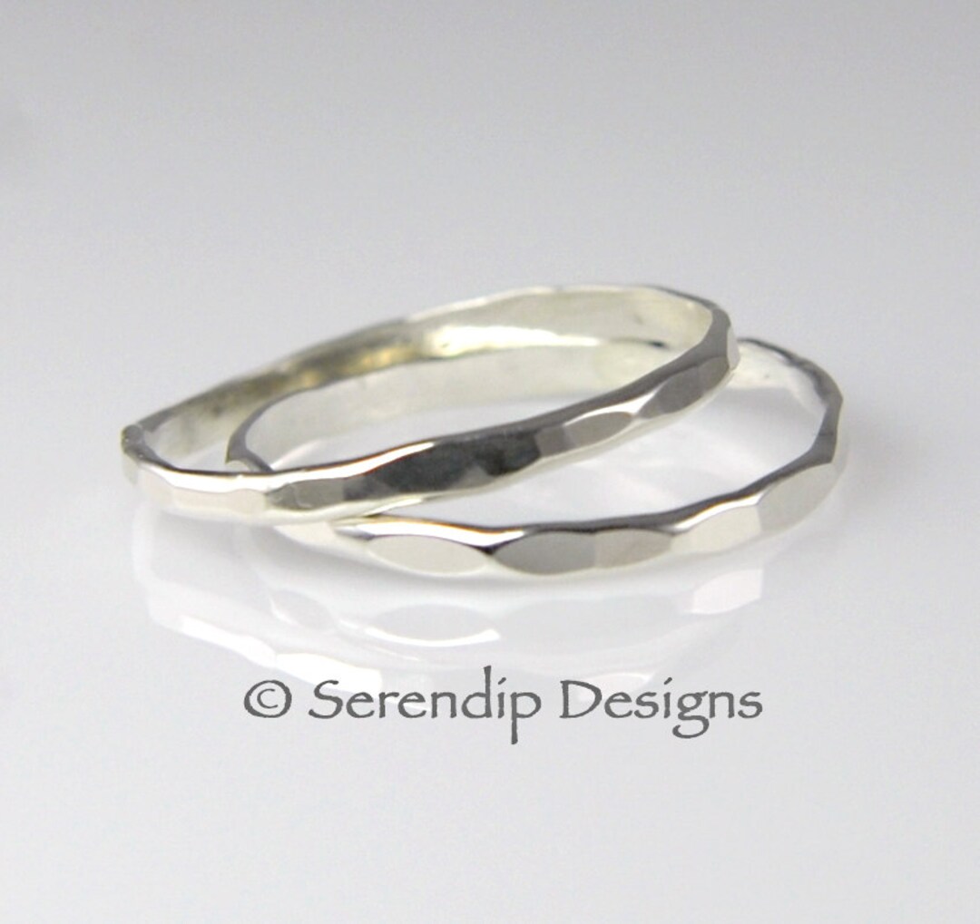 Set of 2 Silver Stacking Rings, Two Hammered Argentium Sterling Silver ...