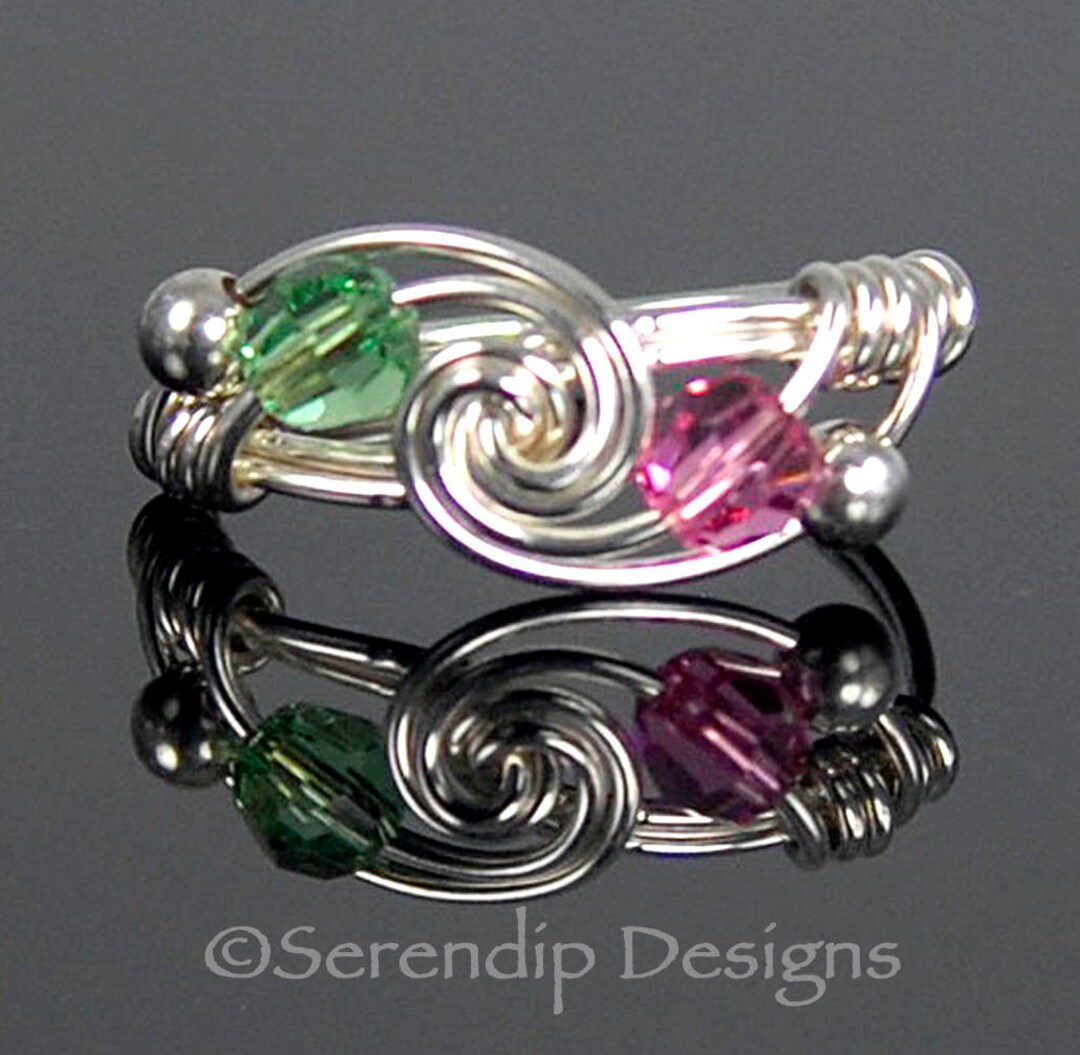 Two Birthstone Ring, Sterling Silver Two Swarovski Crystal Argentium ...