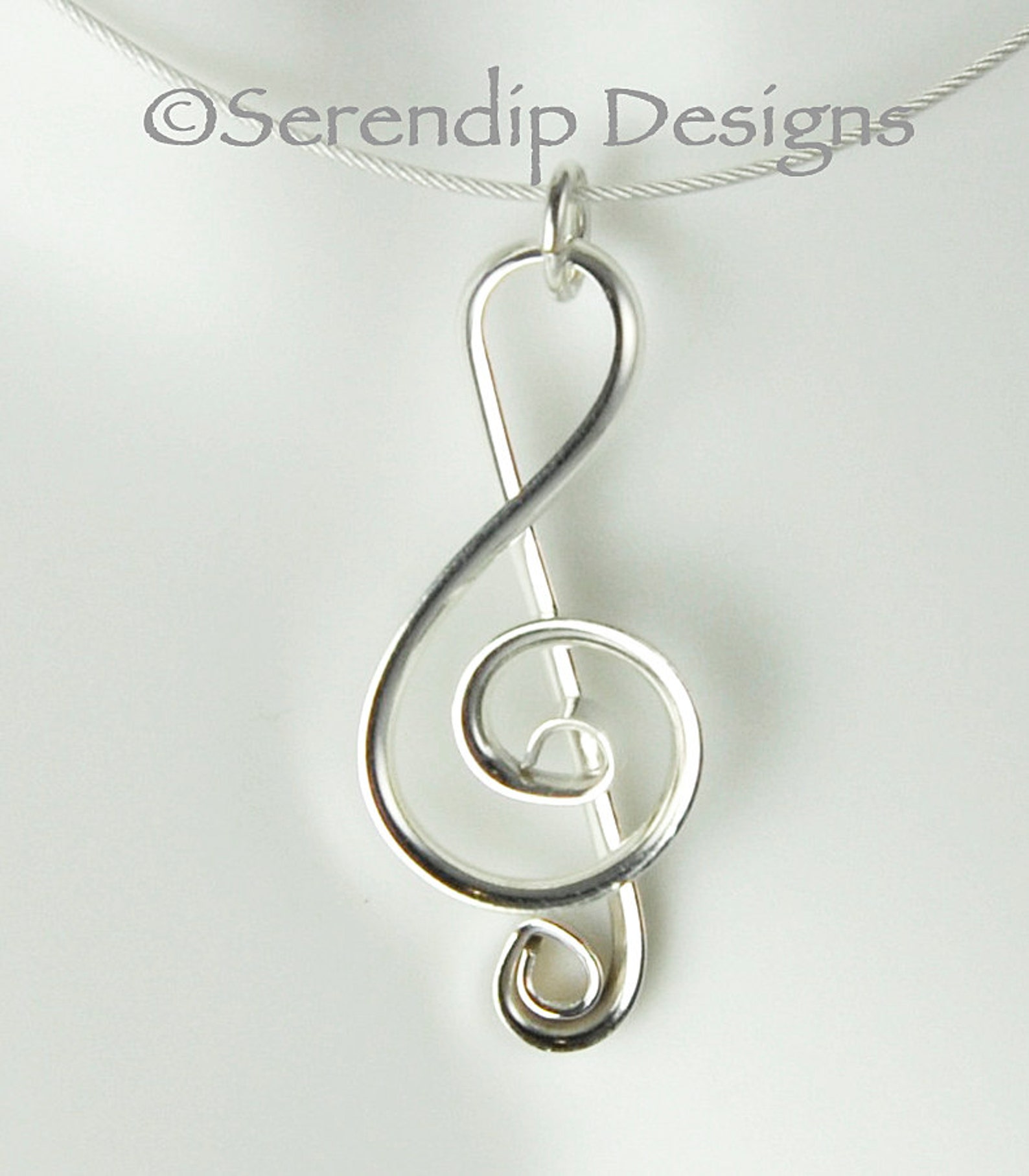 Argentium Sterling Silver Treble Clef Pendant, Sterling Silver Music ...
