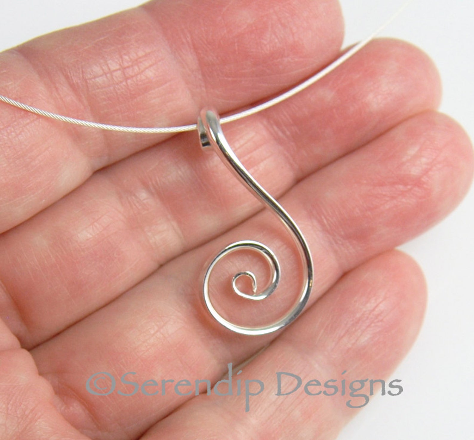 Argentium Silver Fibonacci Spiral Pendant, Shiny Sterling Silver Spiral ...