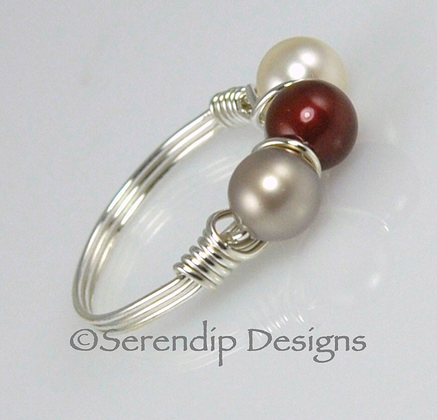 Silver Wrapped Wire Pearl Ring Three Swarovski Pearls | Etsy
