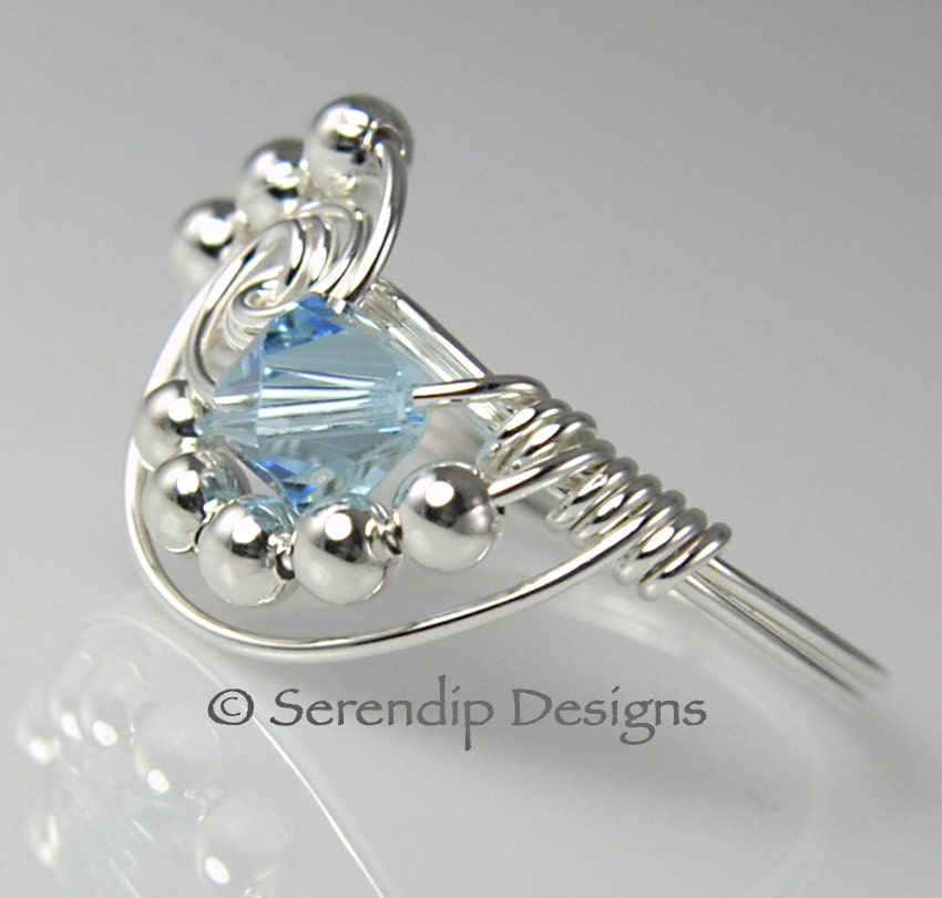 March Birthstone Ring Sterling Silver Aquamarine Swarovski - Etsy