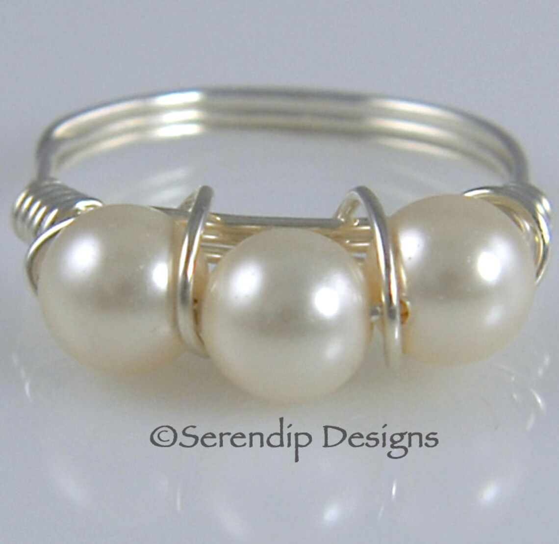 Silver Wrapped Wire Pearl Ring Three Swarovski Pearl Ring - Etsy