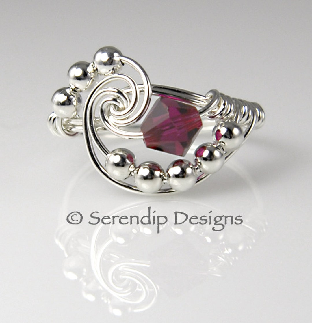July Birthstone Ring, Sterling Silver Ruby Crystal Ring, Argentium ...