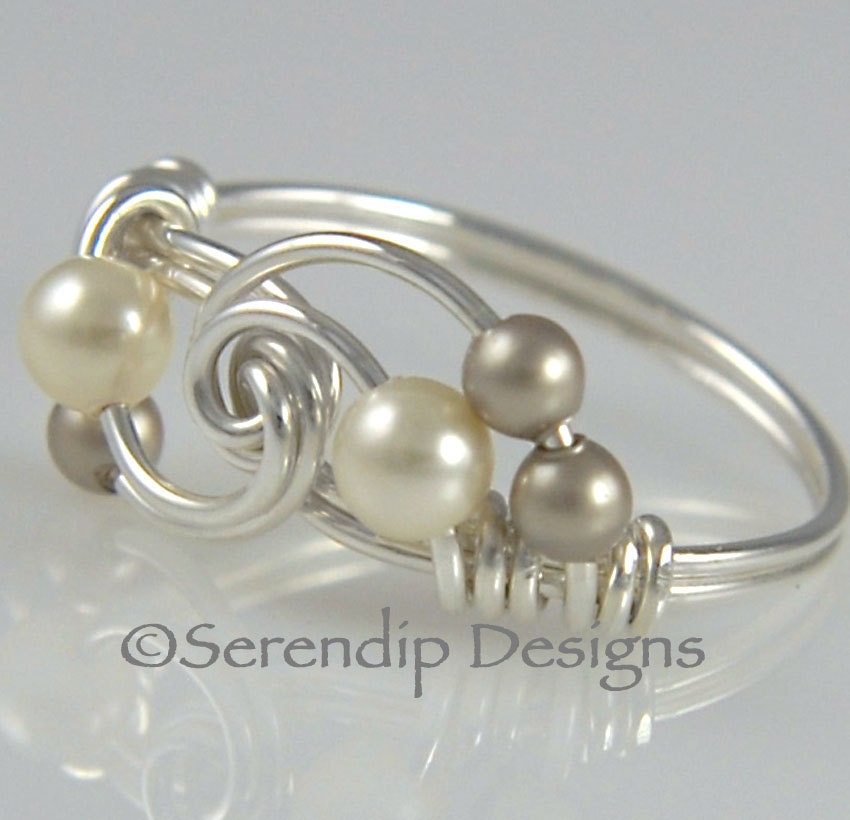 Wire Wrapped Silver Pearl Cluster Ring, Argentium Sterling Silver ...