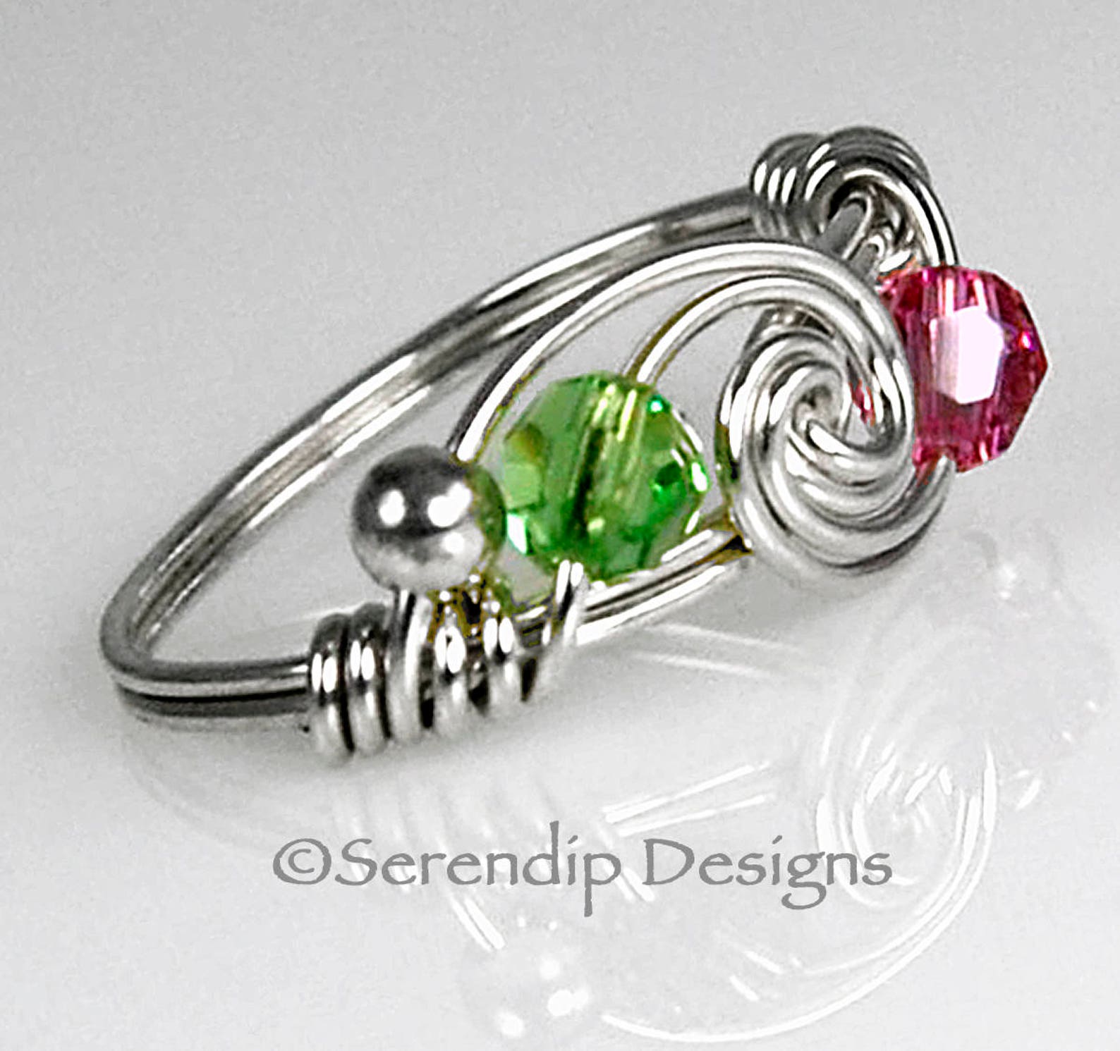 Two Birthstone Ring Sterling Silver Two Swarovski Crystal | Etsy