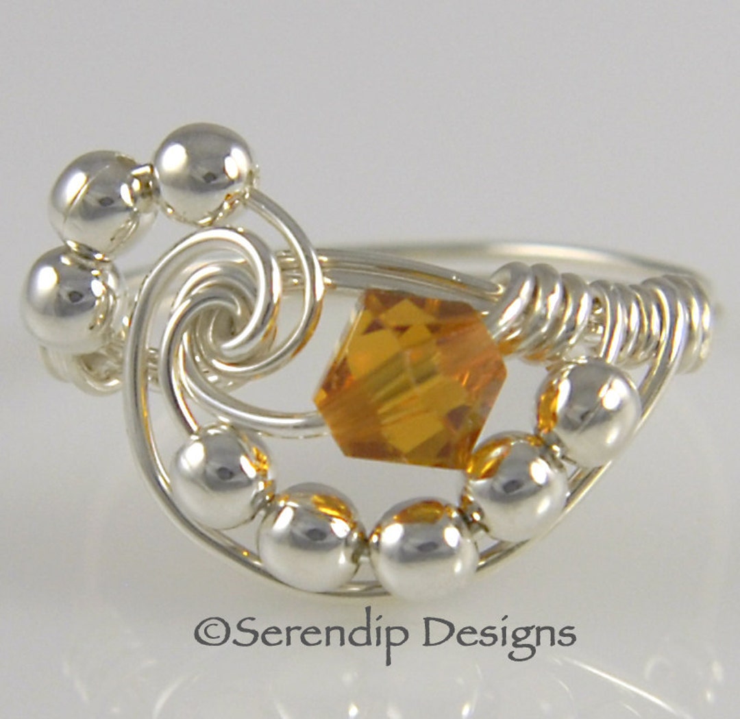 November Birthstone Ring, Wire Wrapped Argentium Sterling Silver ...