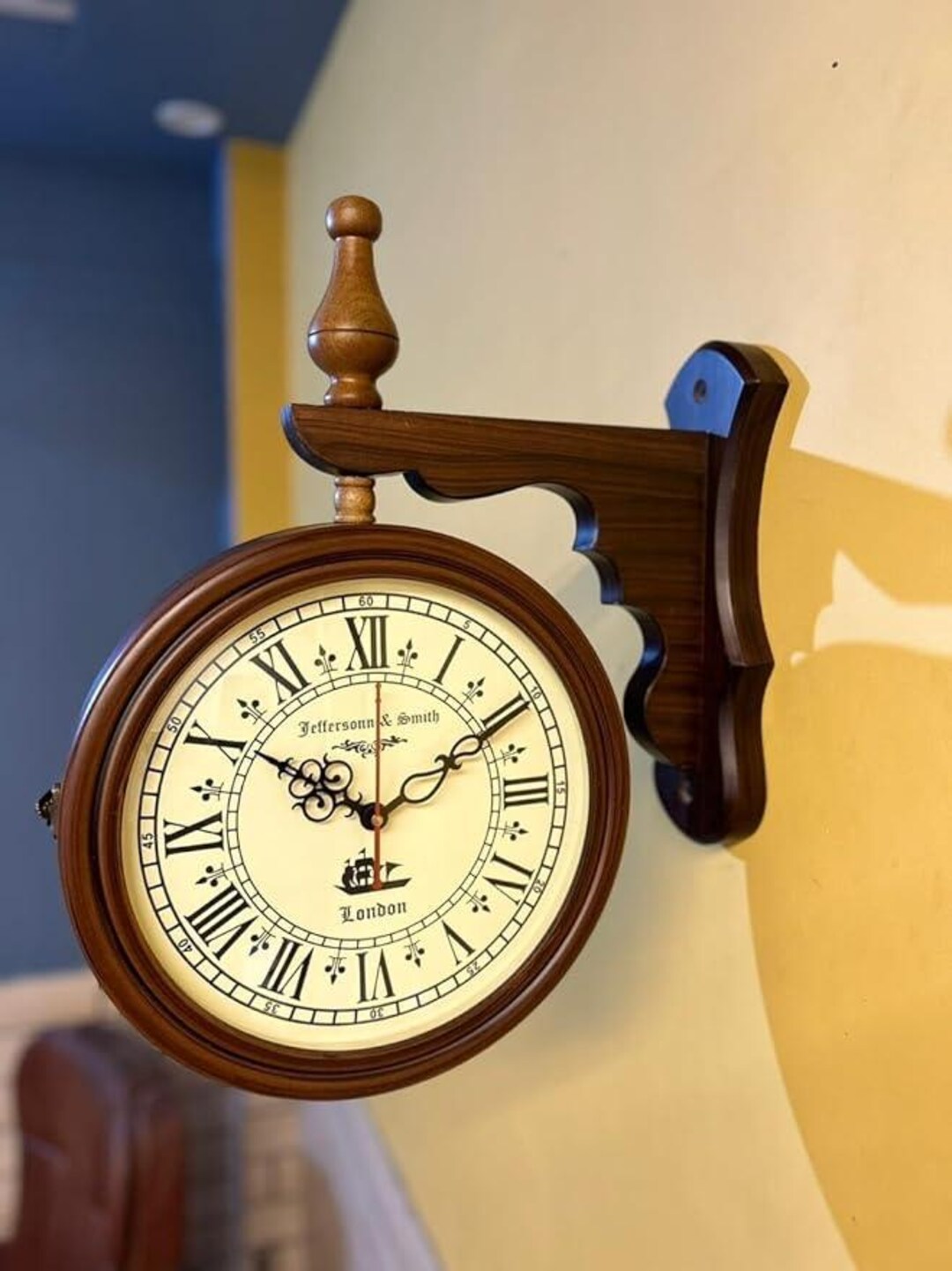 Double Sided Wall Clock Antique London Station Style Wooden Station ...