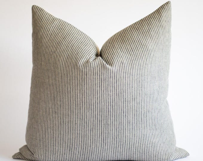 Linen Pillow Cover- Vintage Grain Sack- Gray Stripe Pillow- Neutral ...