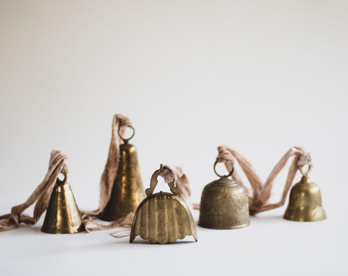 Assorted Vintage Indian Brass Bells With Velvet Ribbon for Christmas ...