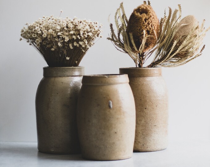 Assorted Antique Stoneware Salt Glazed Crock Jars | Rustic Farmhouse ...