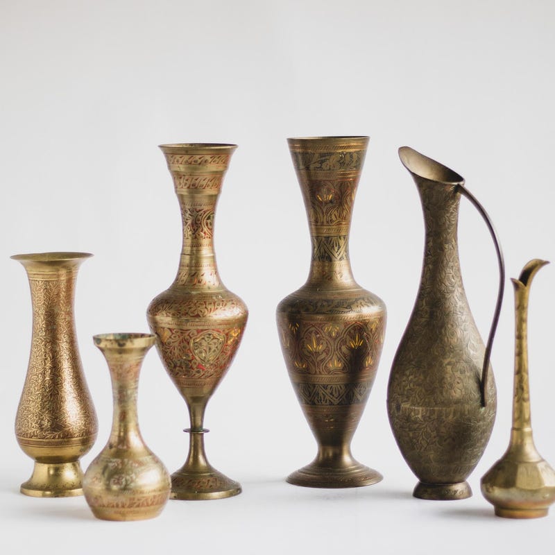 Indian Etched Brass Vases - Etsy