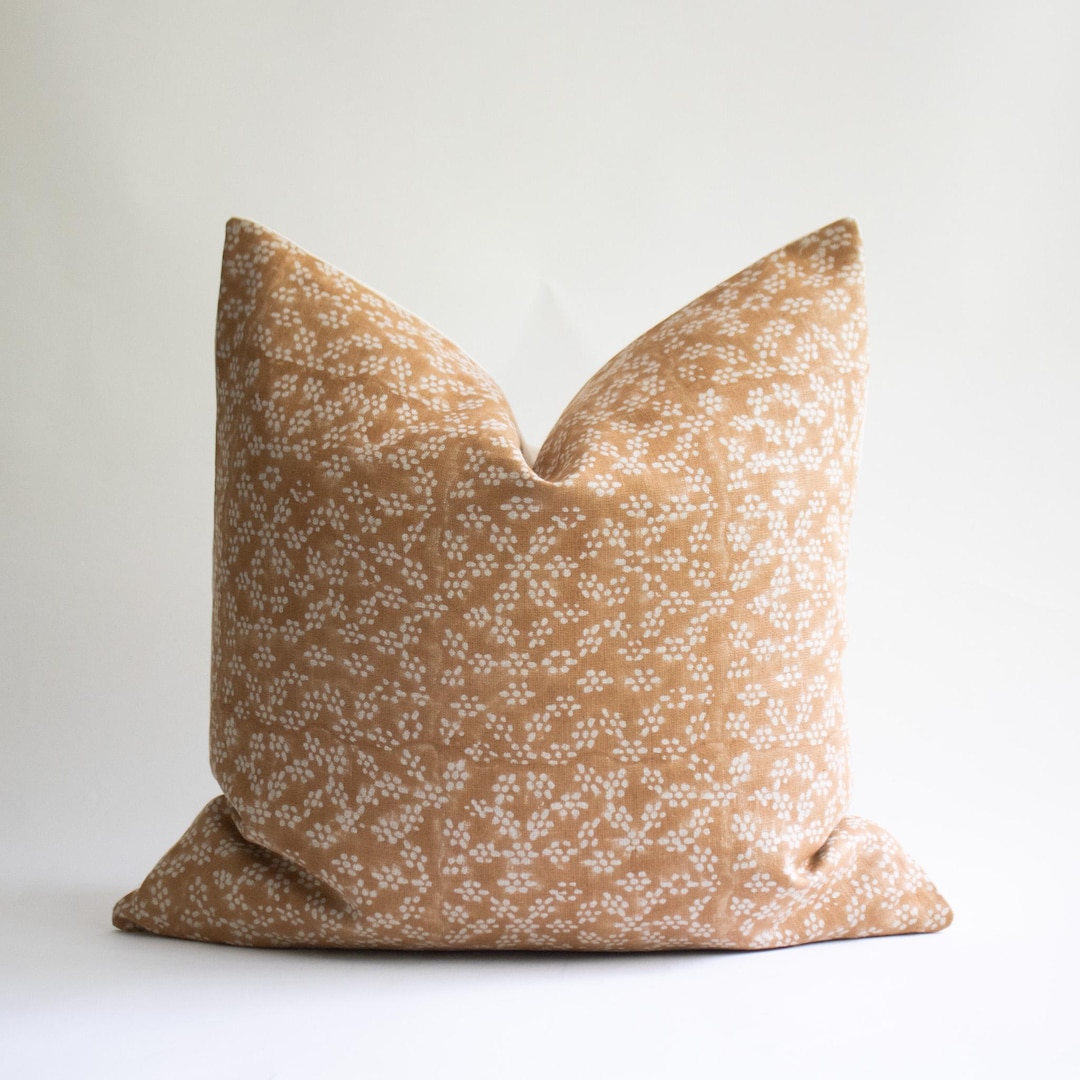 Apricot Floral Block Print Pillow Cover, Orange Handblocked Pillow ...