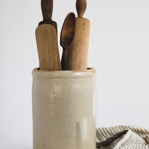 Tall Antique Beige Stoneware Crock Jar, Salt Glazed Primitive Crock for ...