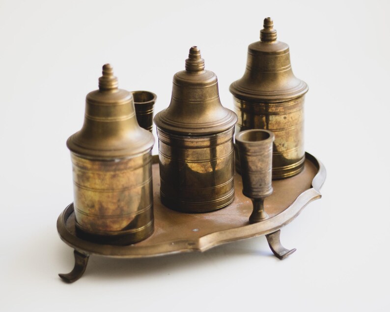 Vintage Mottahedeh Anpassung Messing Doppel Inkwell Schreibtisch Set ...