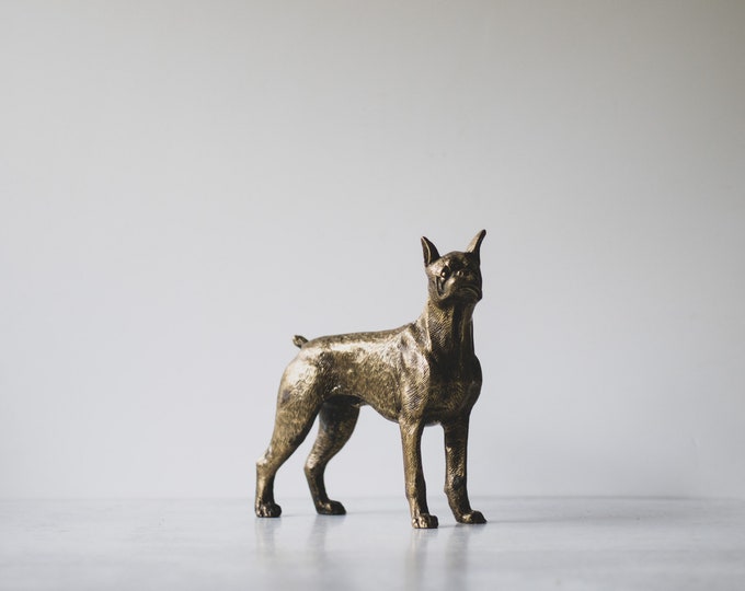 Vintage Mid Century Modern Brass Boxer Dog Figurine, Standing Brass Dog ...