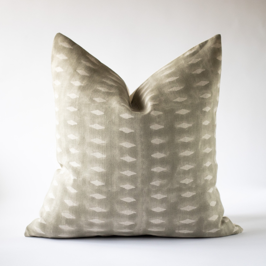 Gray Green Linen Hand Blocked Pillow Cover, Modern Farmhouse Block ...