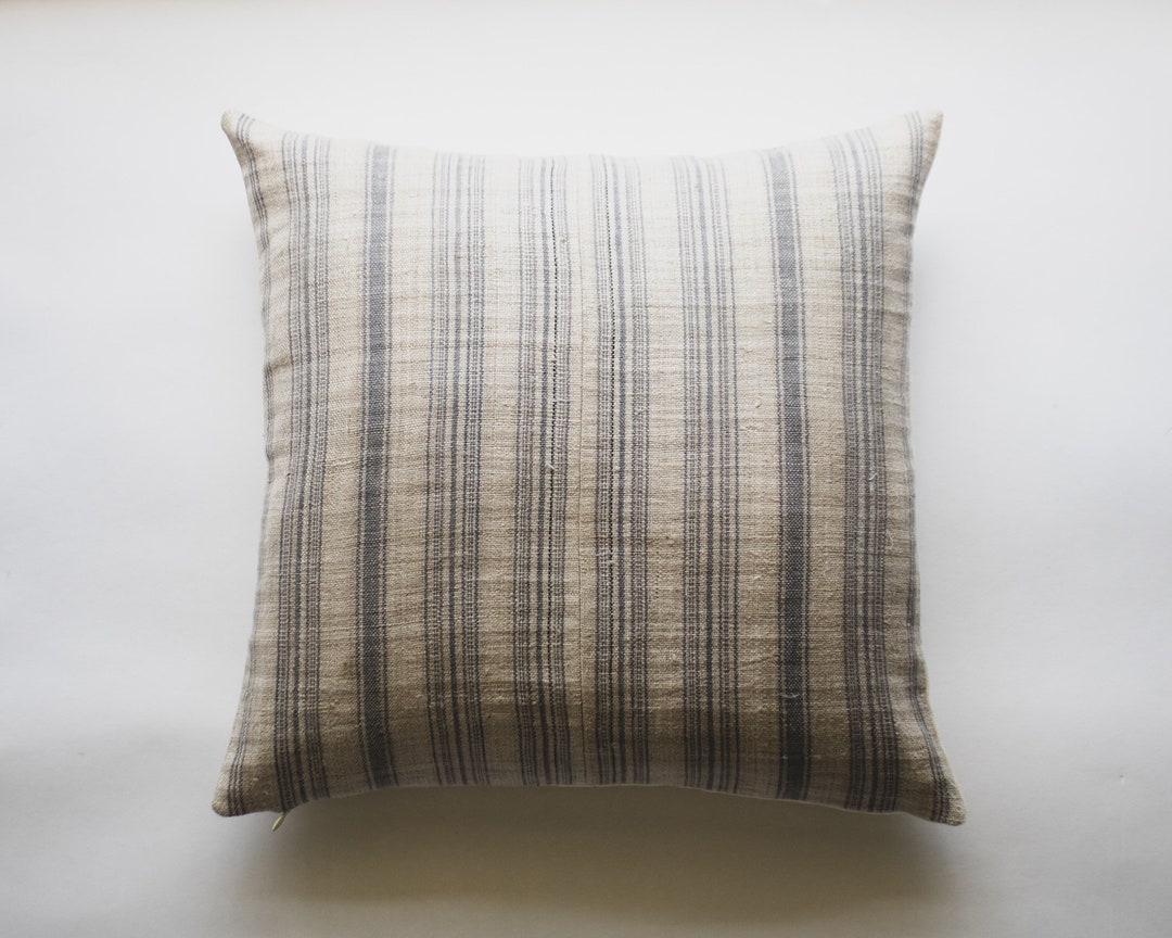 Muted Blue Striped Hmong Throw Pillow, Designer Pillow, Homespun Pillow ...