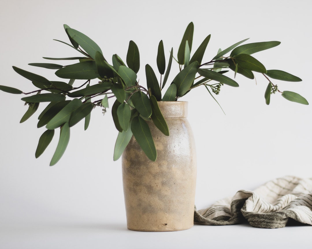 Antique Salt Glazed Crock, Rustic Stoneware Vase, Primitive Ceramic ...