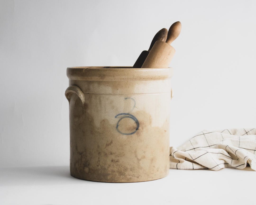 Antique 3 Gallon Bee Sting Stoneware Crock, Large Primitive Salt Glazed ...