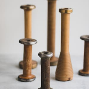 Assorted Antique Wooden Spool Candlesticks, Industrial Spool Candle ...