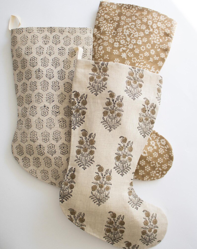 Neutral Linen Christmas Stockings, Grey and Beige Stocking, Modern ...