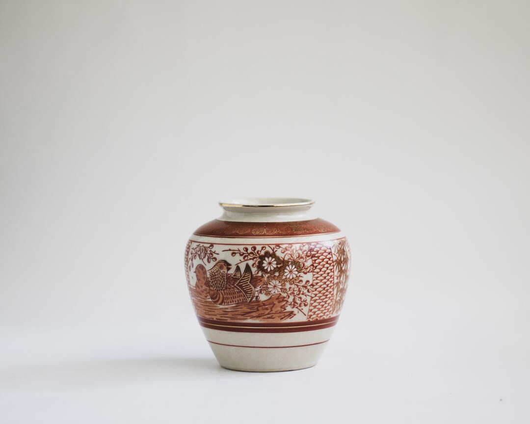 Vintage Japanese Kutani Ware Vase, Orange Chinoiserie Vase Japan, MCM Asian Vase - Etsy