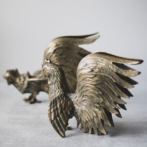 Set of Two MCM Fighting Brass Rooster Figurines, Pair of Vintage Brass ...