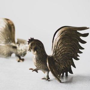 Set of Two MCM Fighting Brass Rooster Figurines, Pair of Vintage Brass ...