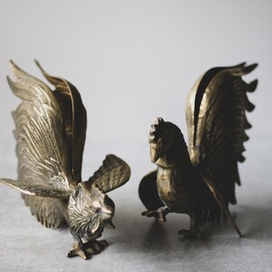 Set of Two MCM Fighting Brass Rooster Figurines, Pair of Vintage Brass ...