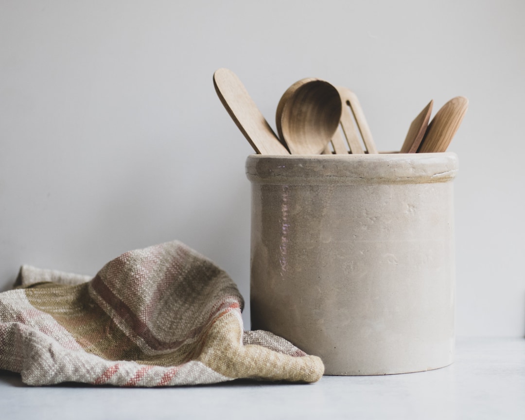 Assorted Antique Beige Stoneware Utensil Crock: Rustic Farmhouse ...