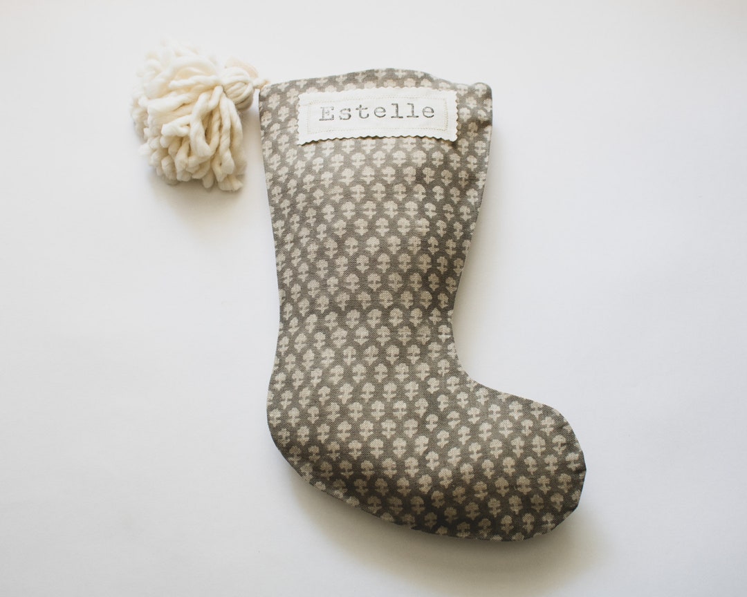 Neutral Christmas Stocking, Grey Linen Stockings, Indian Block Print ...