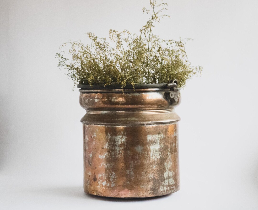 Large Antique Copper Bucket With Handle, Wabi Sabi Copper Vessel ...