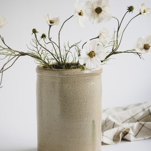 Tall Antique Beige Stoneware Crock Jar, Salt Glazed Primitive Crock for ...