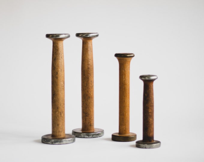 Assorted Antique Wooden Spool Candlesticks, Industrial Spool Candle ...
