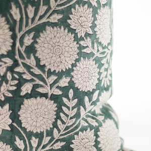 Dark Green Block Print Cushion Cover, Designer Hand Block Floral Pillow ...