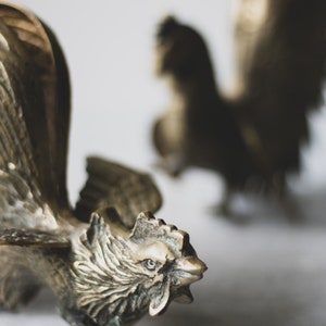 Set of Two MCM Fighting Brass Rooster Figurines, Pair of Vintage Brass ...