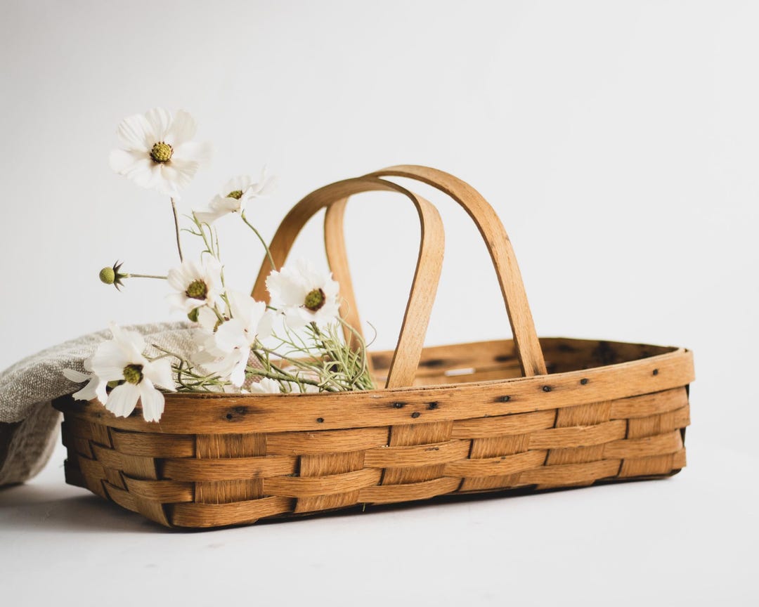Primitive Split Wood Basket With Handles, Rectangular Farmhouse ...