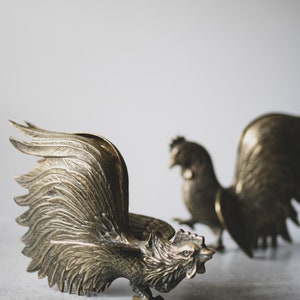 Set of Two MCM Fighting Brass Rooster Figurines, Pair of Vintage Brass ...