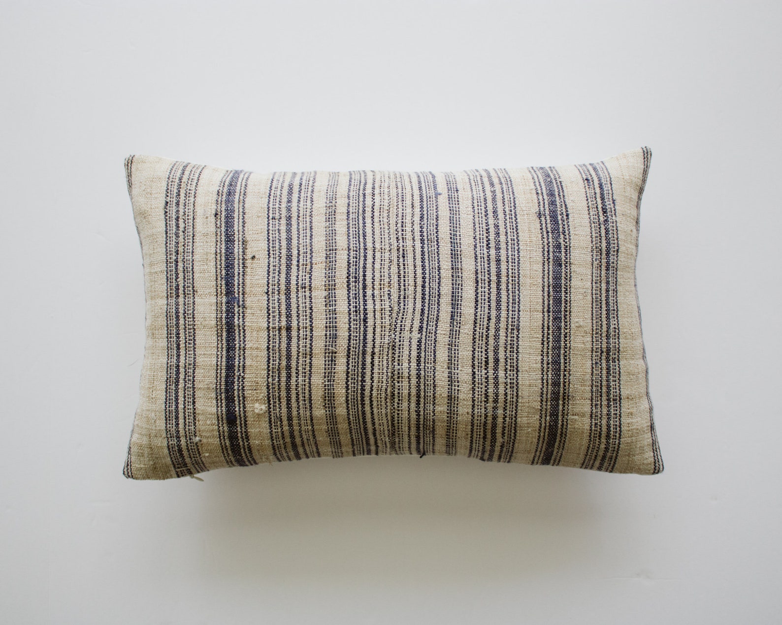 Blue Striped Hmong Lumbar Pillow Cover, Homespun Hemp Pillow ...