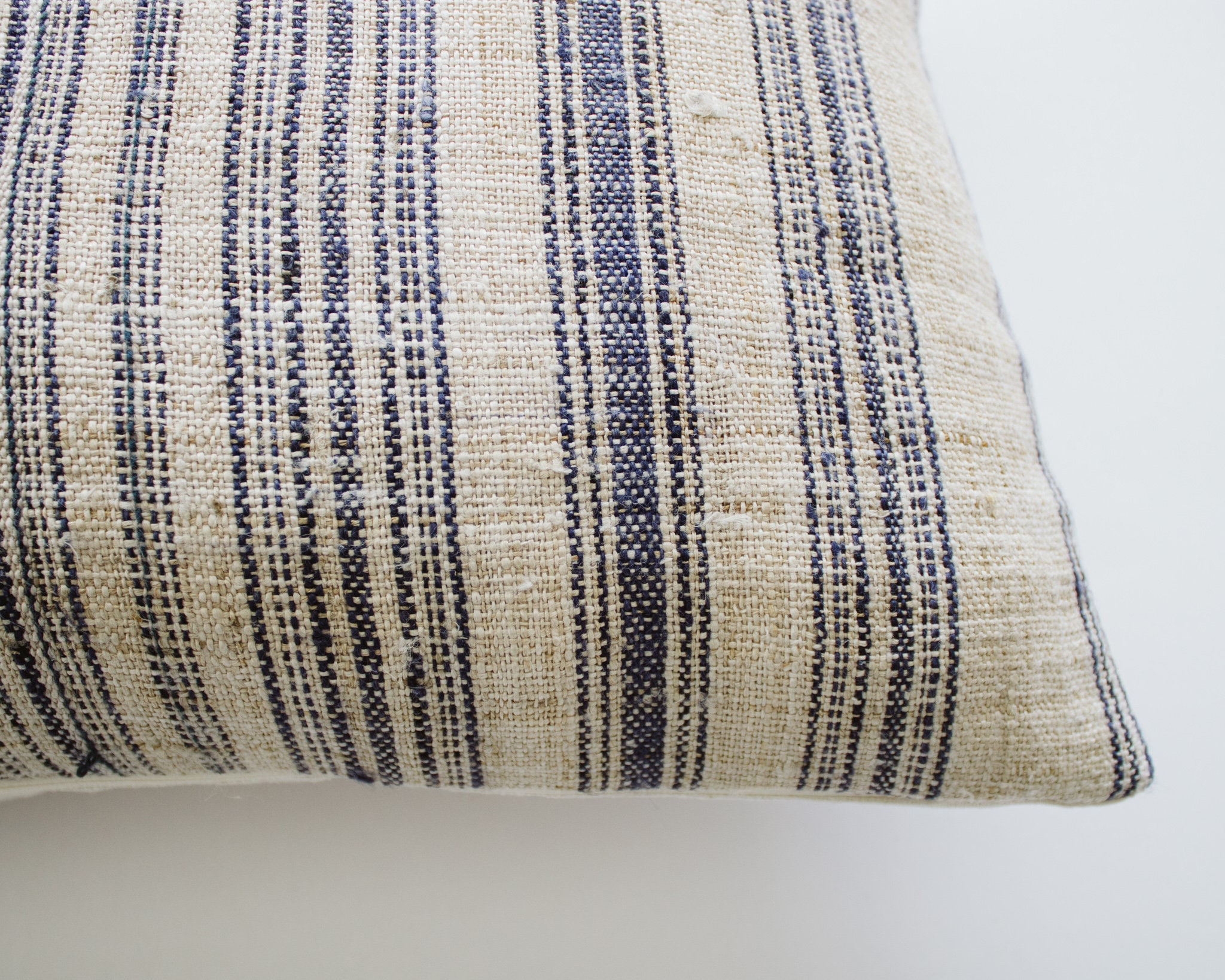 Blue Striped Hmong Lumbar Pillow Cover, Homespun Hemp Pillow ...
